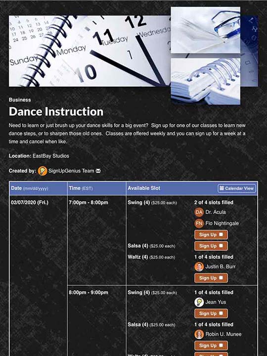Dance Class Registration and Sign Up Software