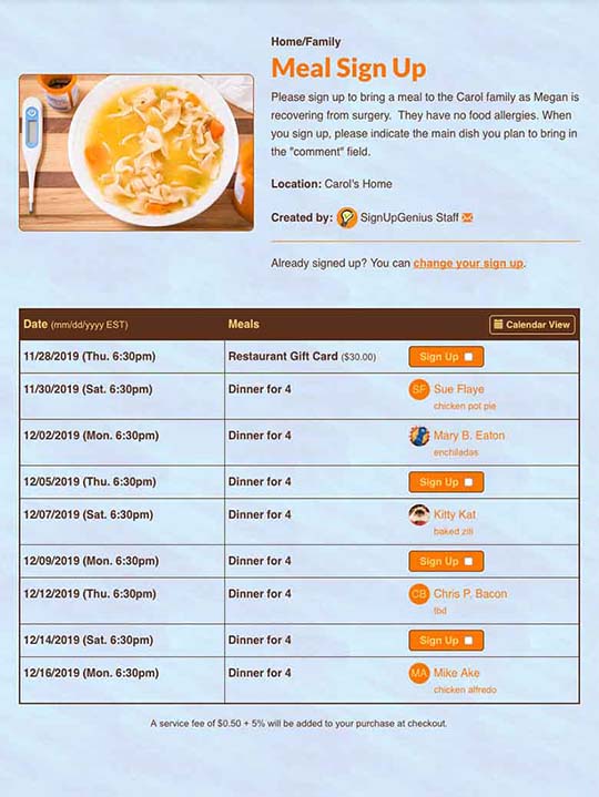 Meal Sign Ups | Organize Meals Online for Free